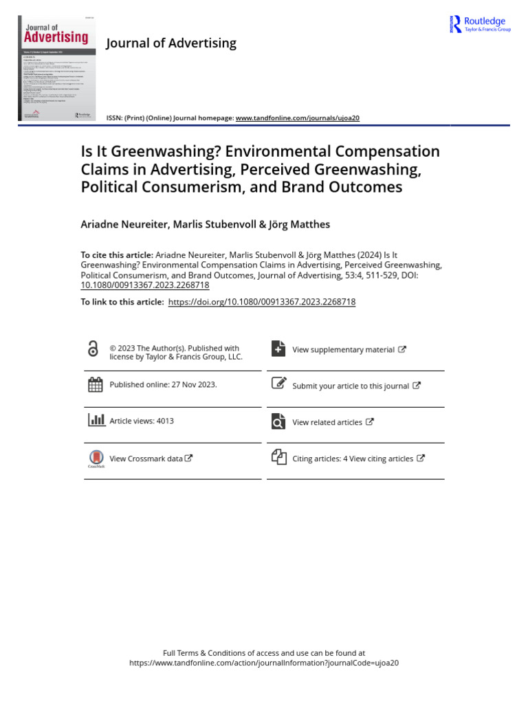 Is It Greenwashing Environmental Compensation Claims in Advertising ...