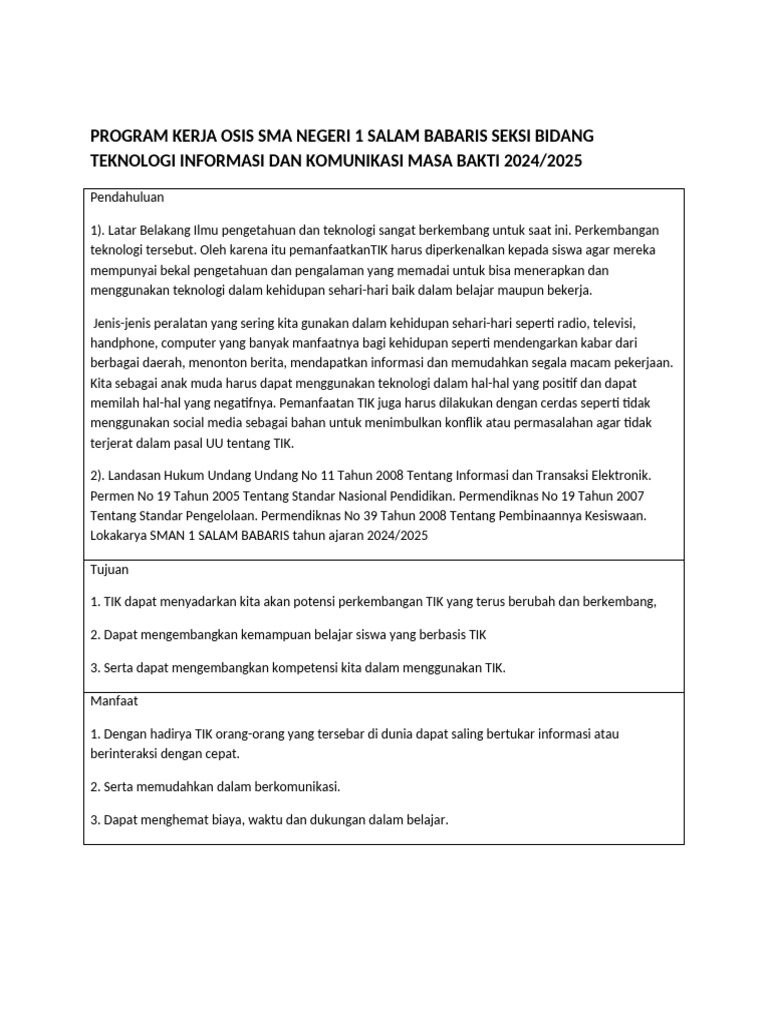 PROGRAM KERJA SEKSI BIDANG TEKNOLOGI INFORMASI DAN KOMUNIKASI O-WPS Office | PDF