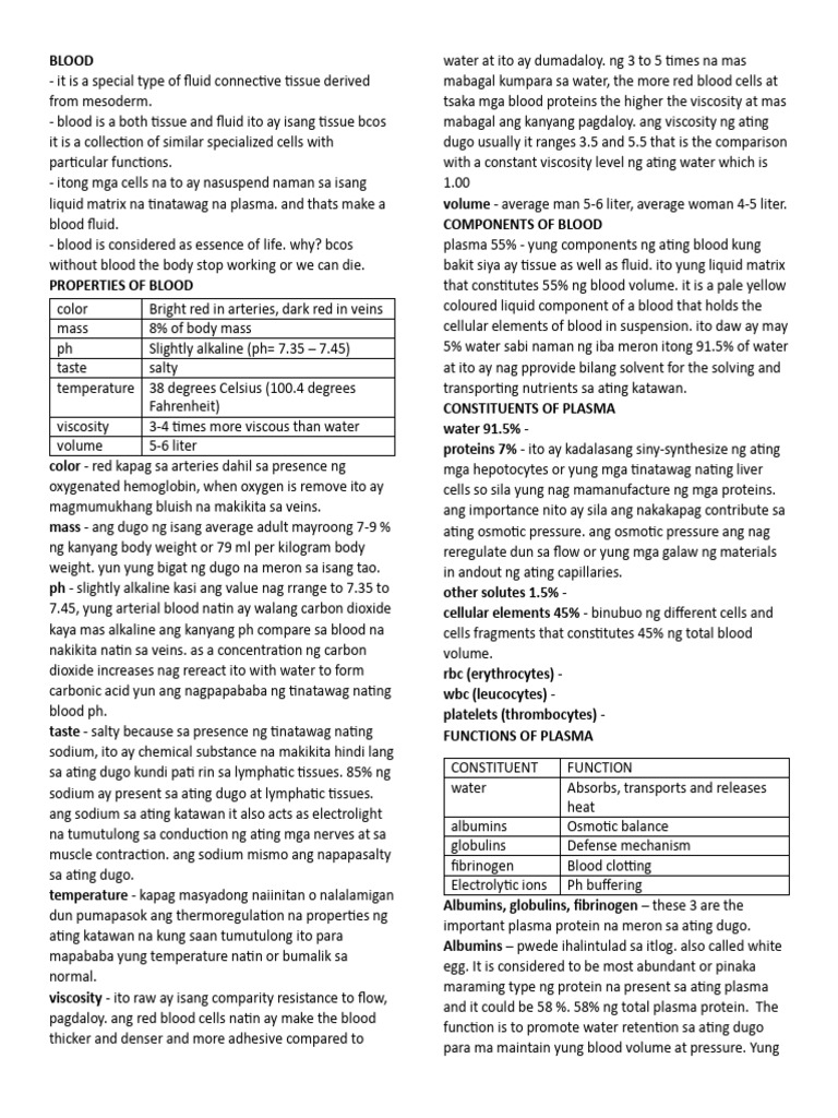 Blood - Reviewer | PDF
