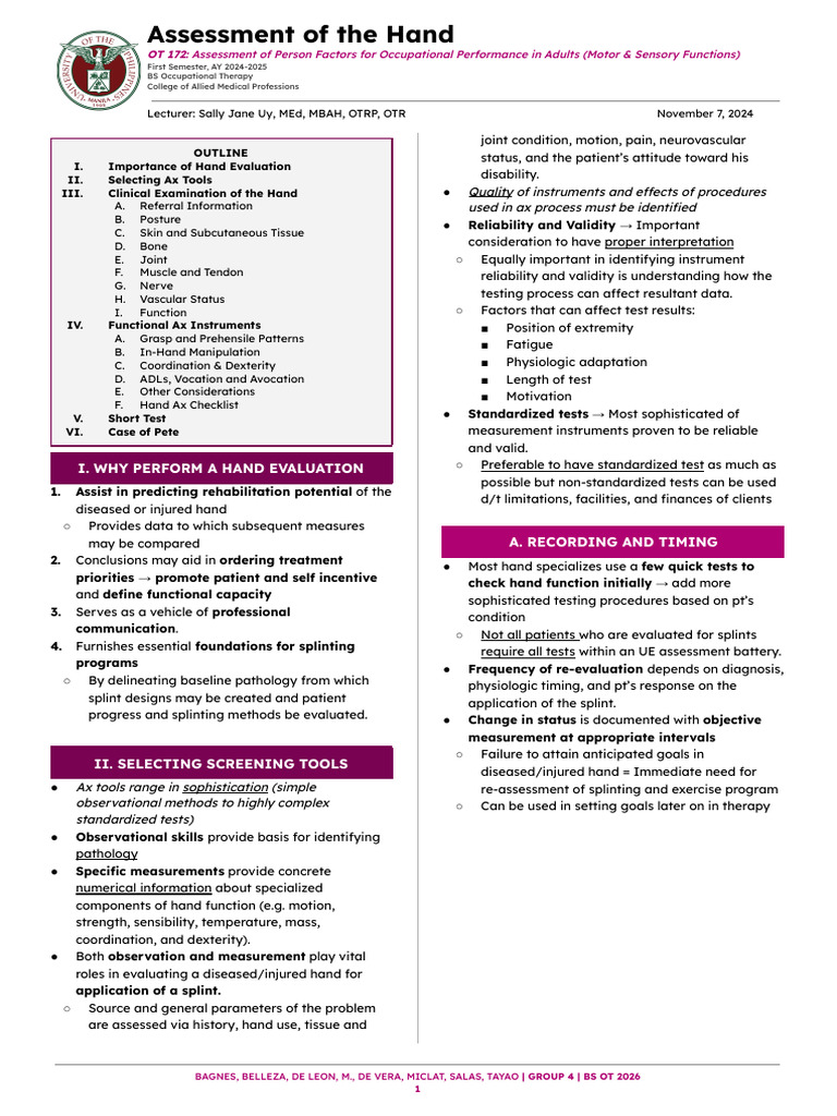 Assessment of The Hand | PDF | Finger | Anatomical Terms Of Motion