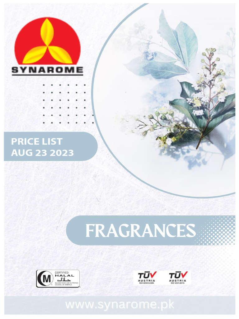 PRICE LIST SYNAROME (W.E.F AUG 2023) FRAGRANCE - PDF Blue Background | PDF
