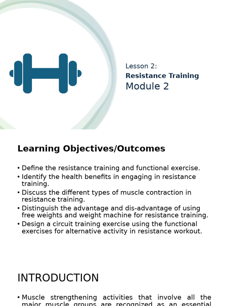 PATHFIT 2 Module 2 - Lesson 2 - Resistance Training | PDF | Strength Training | Physical Fitness