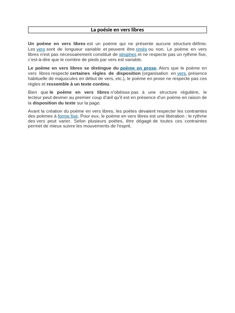 Poésie en Vers Libres : Définition et Exemples | PDF