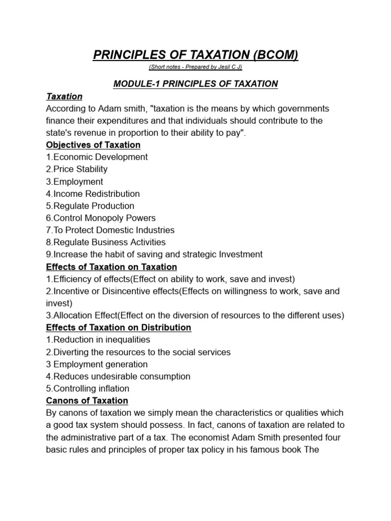 Principles of Taxation Overview | PDF | Taxes | Double Taxation