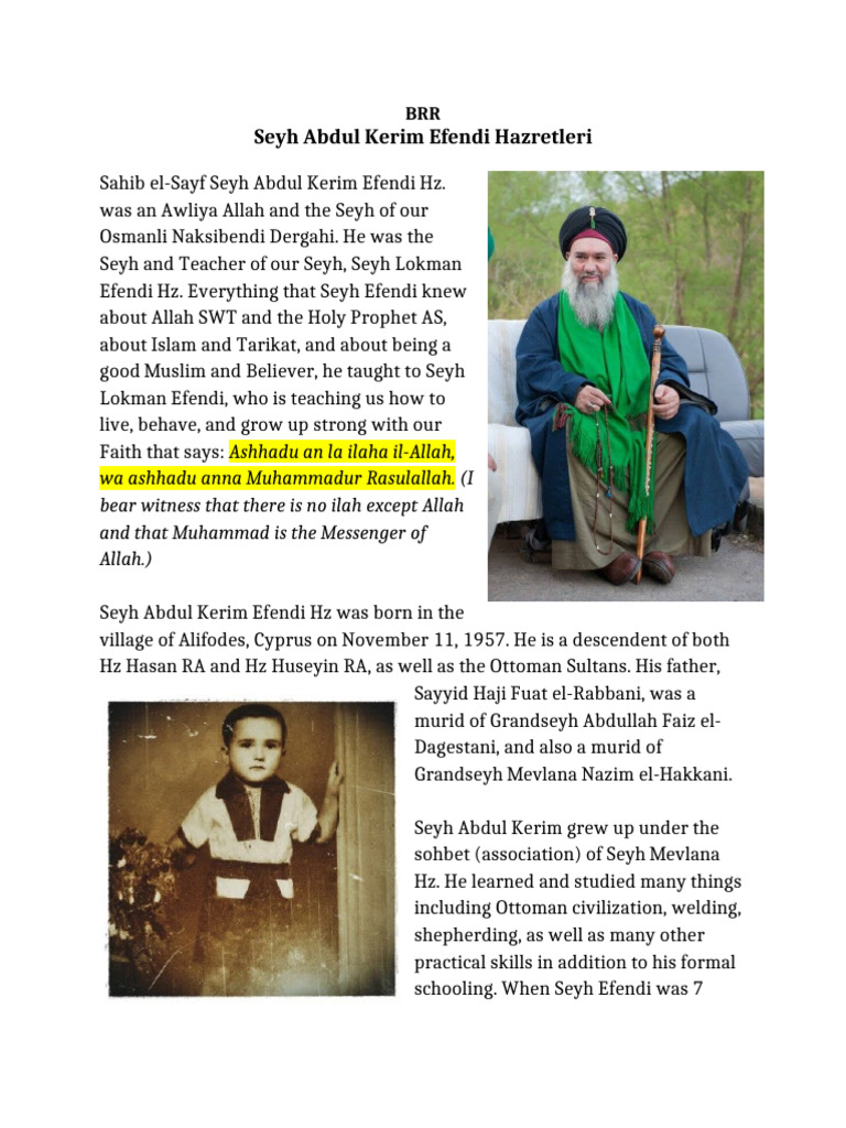 Sahib El-Sayf Sheykh Abdul Kerim El-Kibrisi El-Hakkani | PDF | Sheikh ...