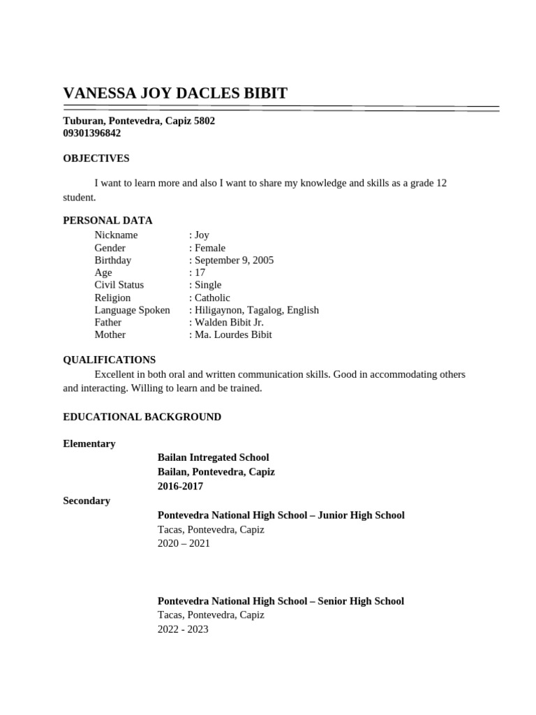 Vanessa Joy Resume 12 | PDF