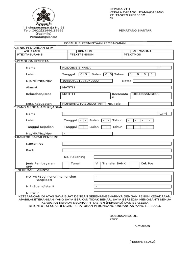 Formulir Permintaan Pembayaran | PDF