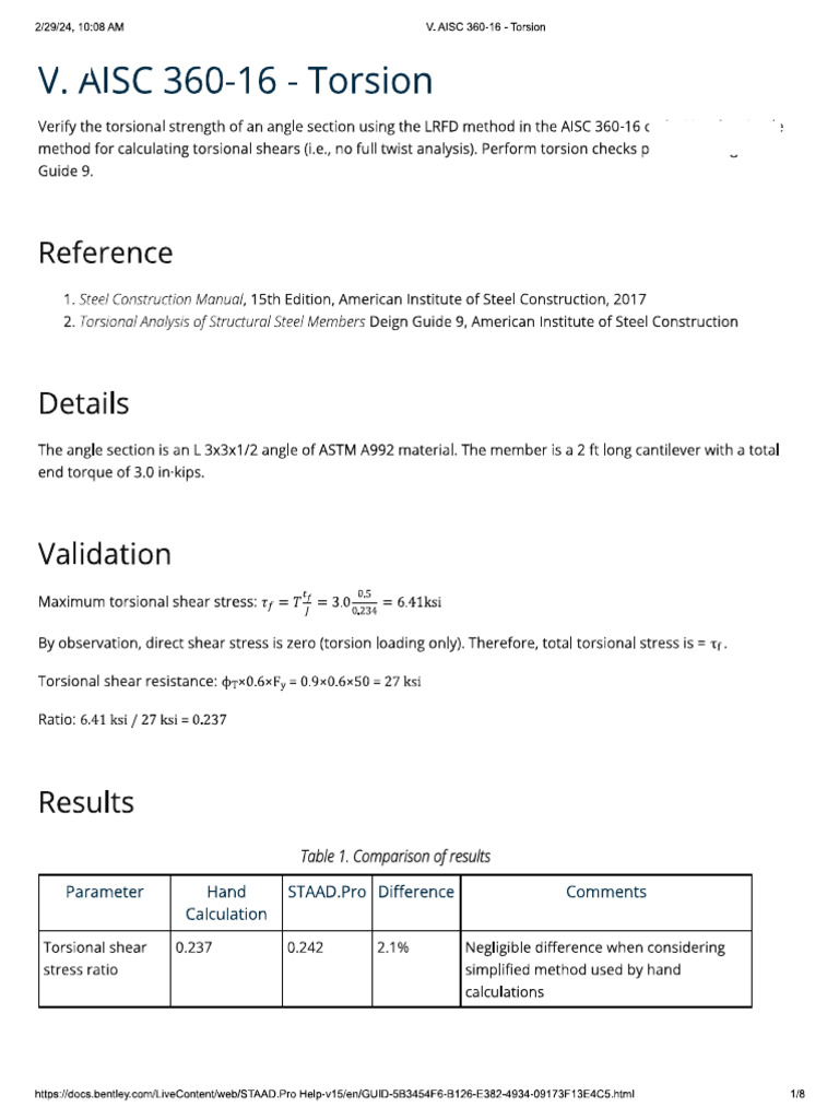 Torsion Example Code AISC Pro5 | PDF