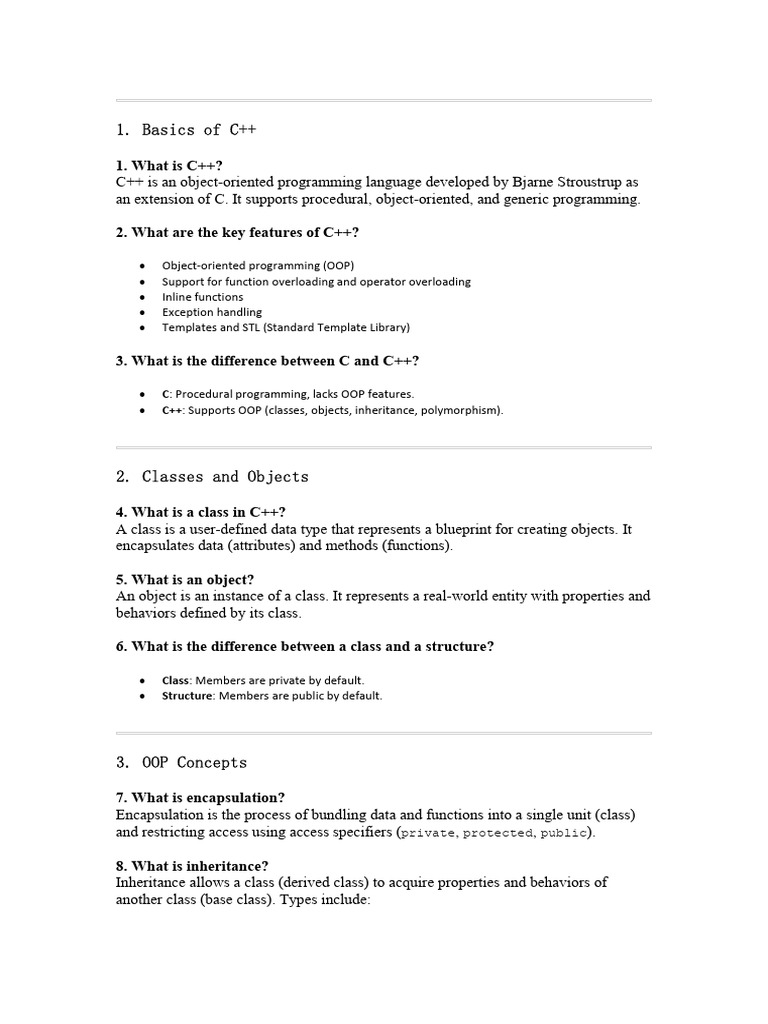 Top 25 C++ Programming Viva Questions | PDF | C++ | Class (Computer Programming)