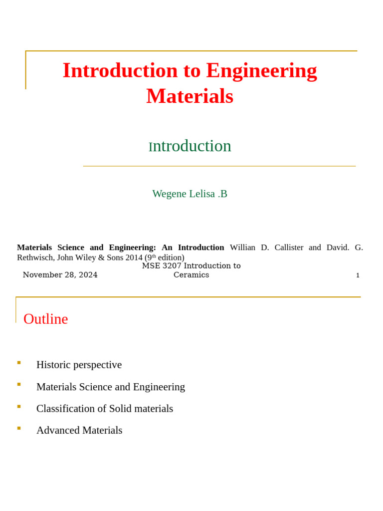 Chapter - 1. Introduction Materials Engineering | PDF | Ceramics ...