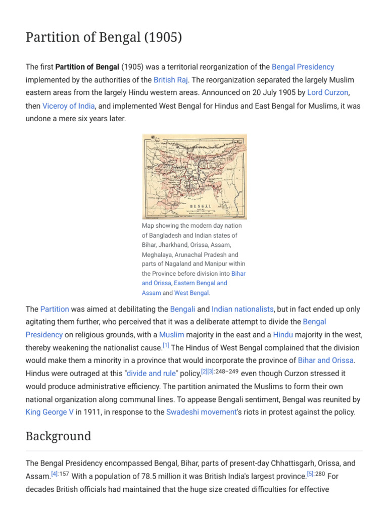 Partition of Bengal (1905) - Wikipedia | PDF | Bengal | Indian ...