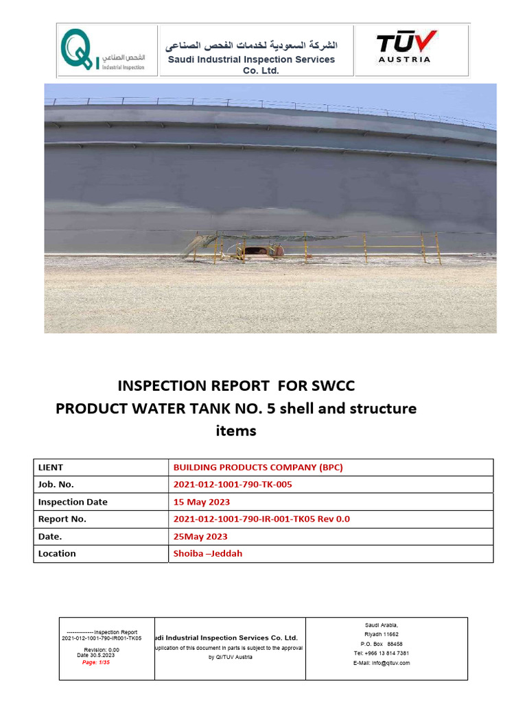 INSPECTION REPORT FOR TANK # 5 Shell & Structure - Rev.00 30-5-2023 ...