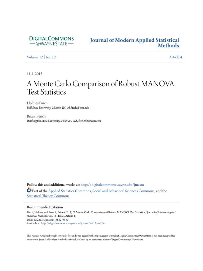 A Monte Carlo Comparison of Robust MANOVA Statistics | PDF | Variance ...