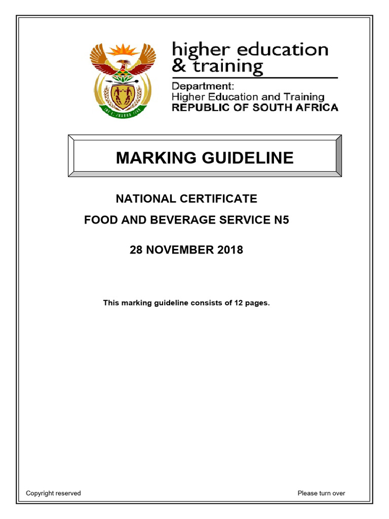 N5 Food Beverage and Service November 2018 Memorandum | PDF | Menu ...