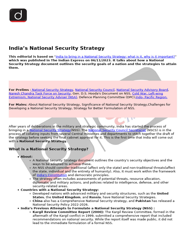 India's National Security Strategy | PDF | National Security | National Security Strategy ...