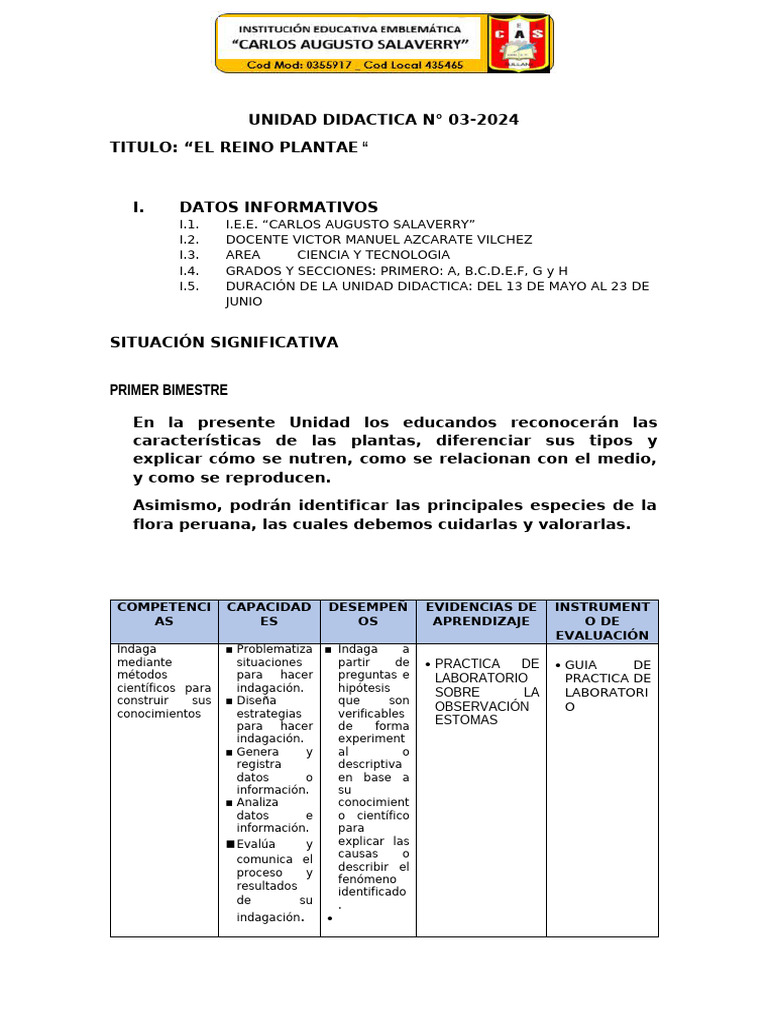3 Ra Unidad Plantae | PDF | Evaluación | Plantas