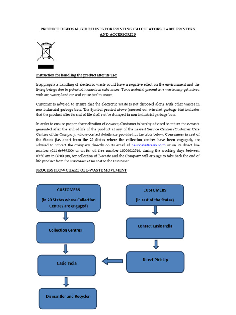 E-Waste Disposal Guidelines for Casio Products | PDF | Electronic Waste ...