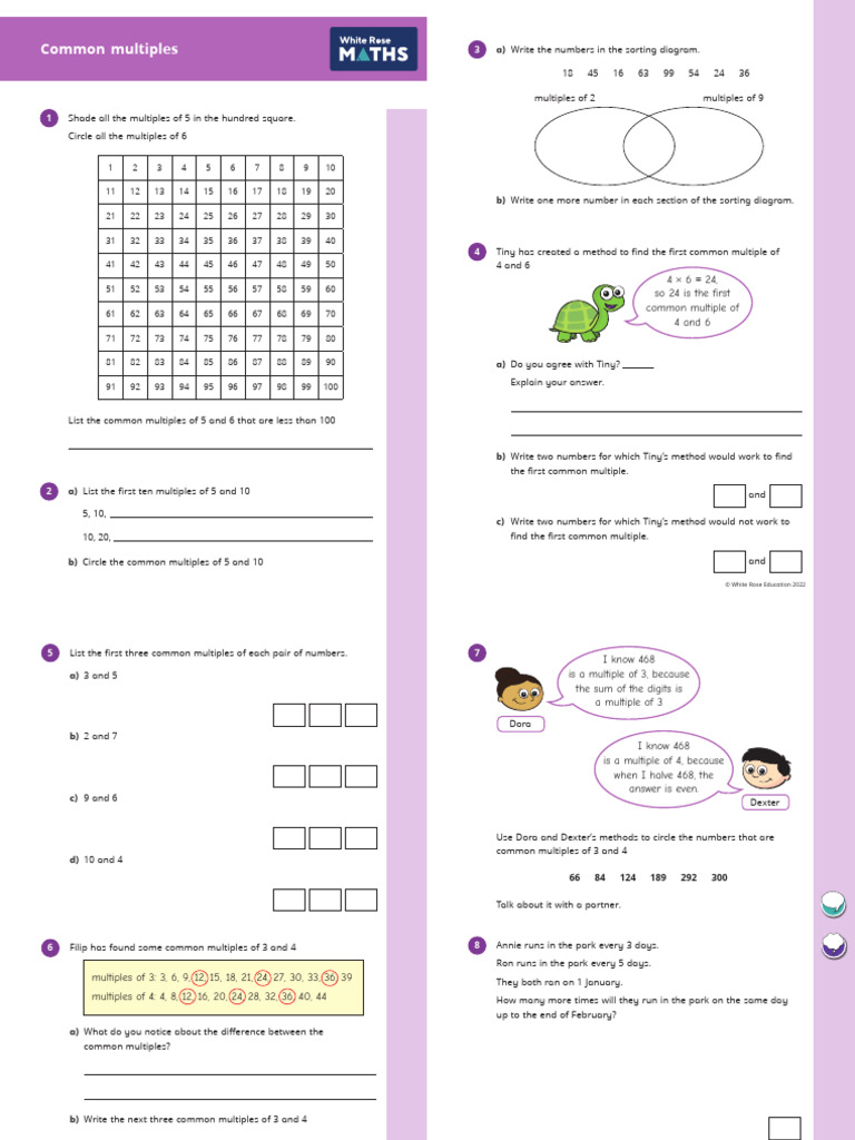 Common Multiples Activities and Exercises | PDF