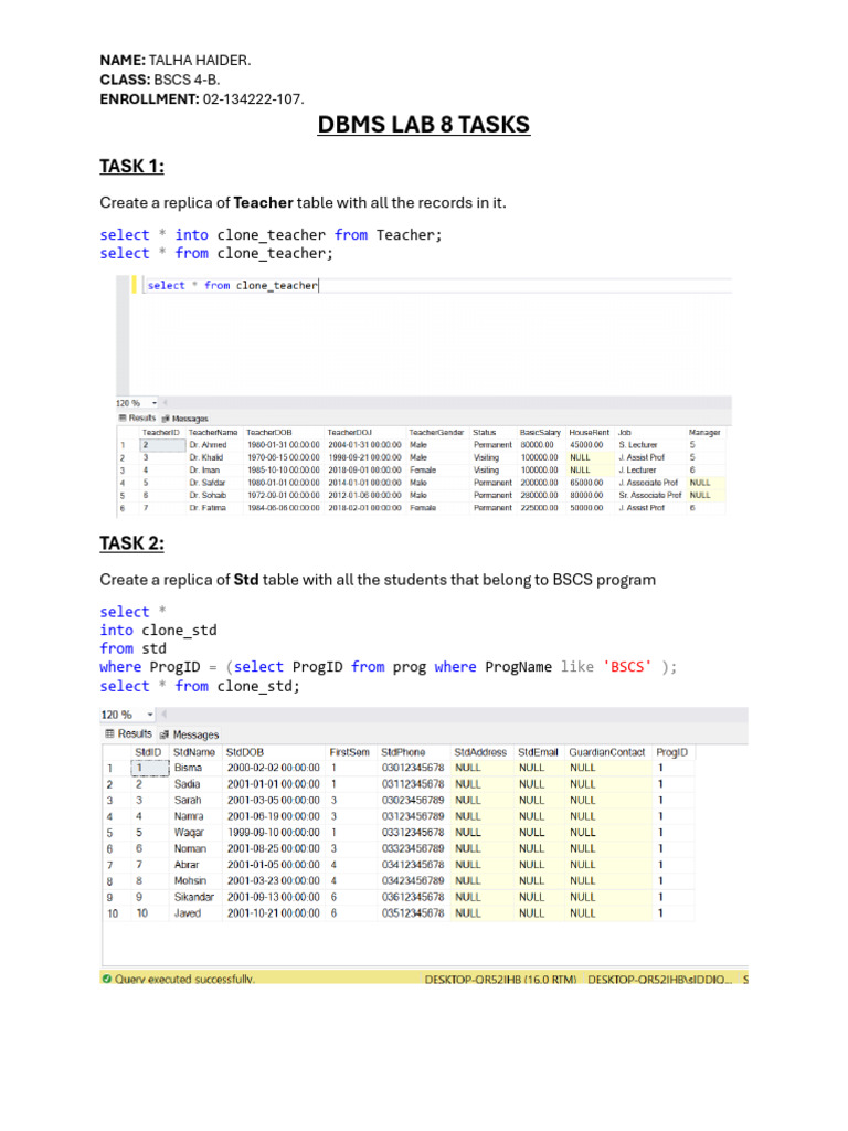 DBMS Lab Tasks for BSCS Students | PDF | Information Retrieval | Data
