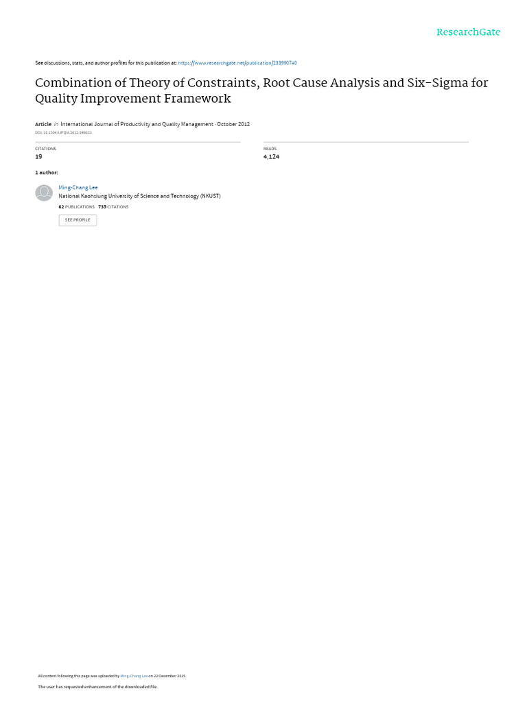Combination of Theory of Constraints Root Cause Analysis and Six Sigma ...