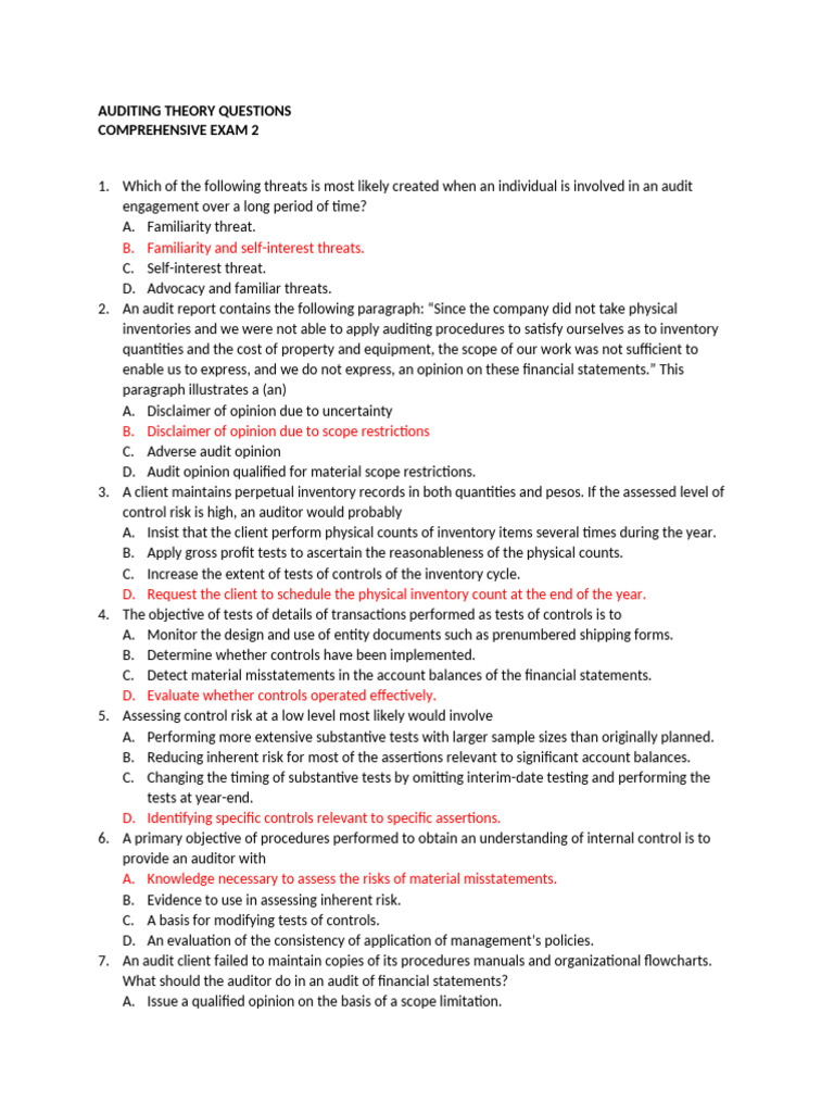 AUDITING THEORY QUESTIONS - Removal | PDF | Audit | Auditor's Report