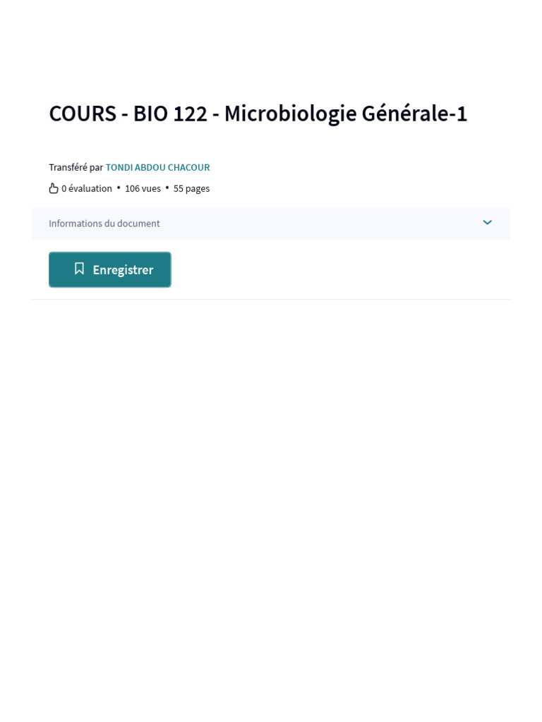 COURS - BIO 122 - Microbiologie Générale-1 - PDF - Micro-Organisme - Cellule (Biologie) | PDF