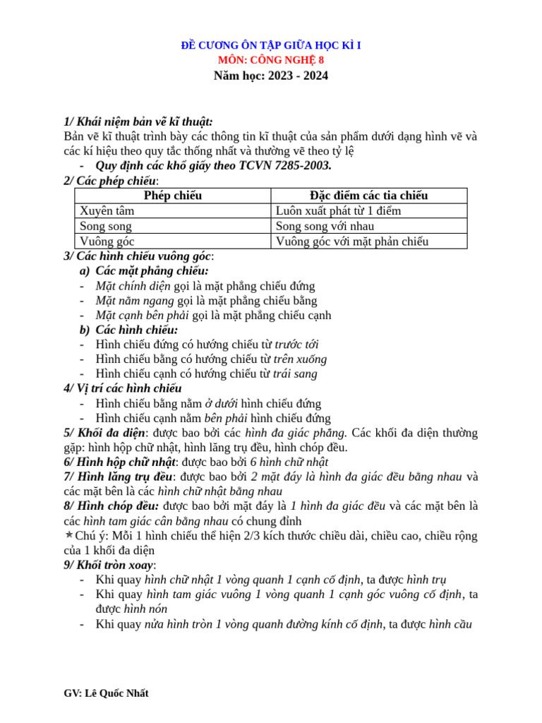 De Cuong On Tap Cong Nghe 8 Nam 2023 2024 | PDF