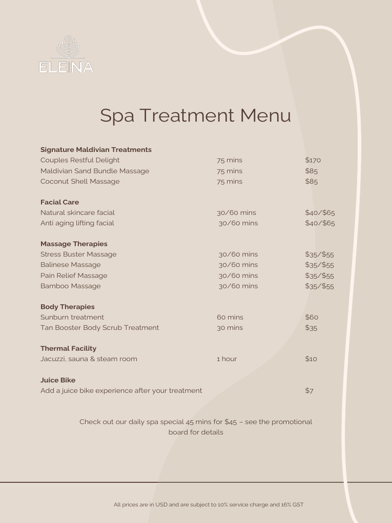 Spa Treatment Menu | PDF