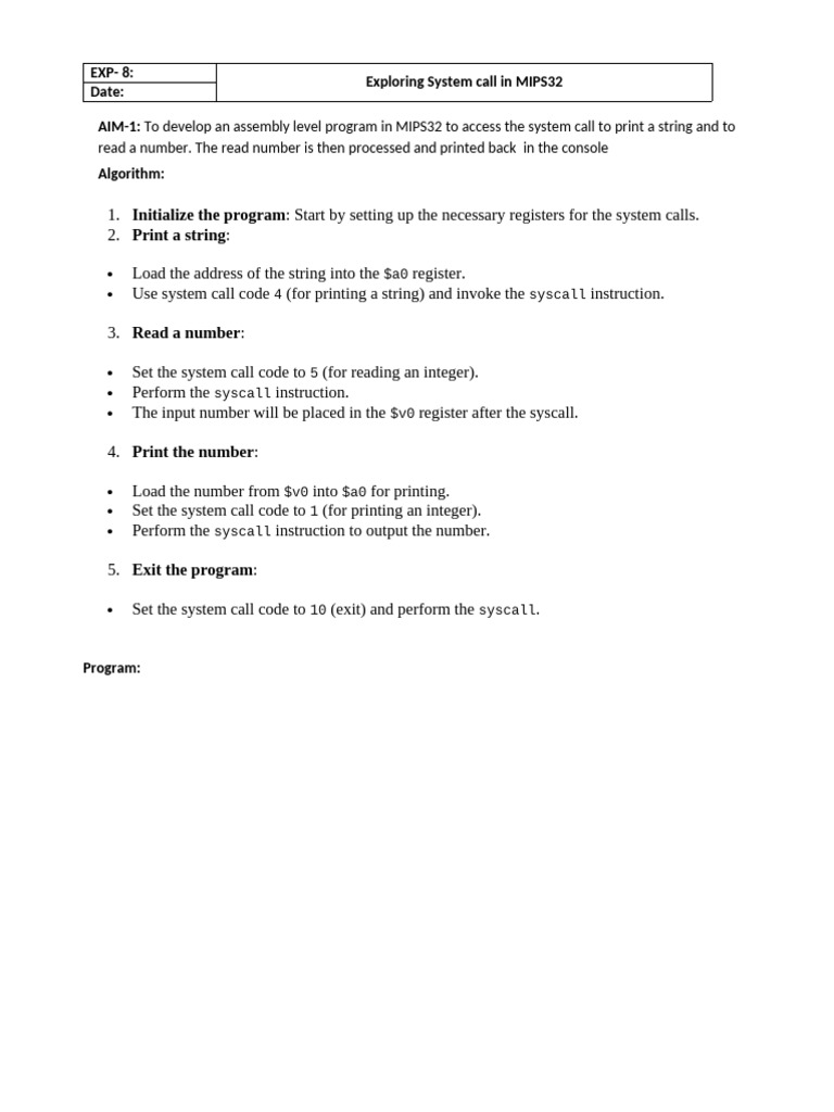 EXP8. Exploring System Call in MIPS32 | PDF