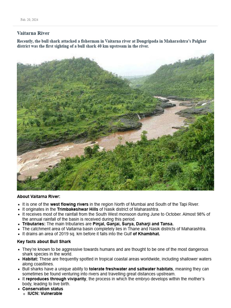 Vaitarna River (MH) - (Bull Shark - Feb'2024) | PDF