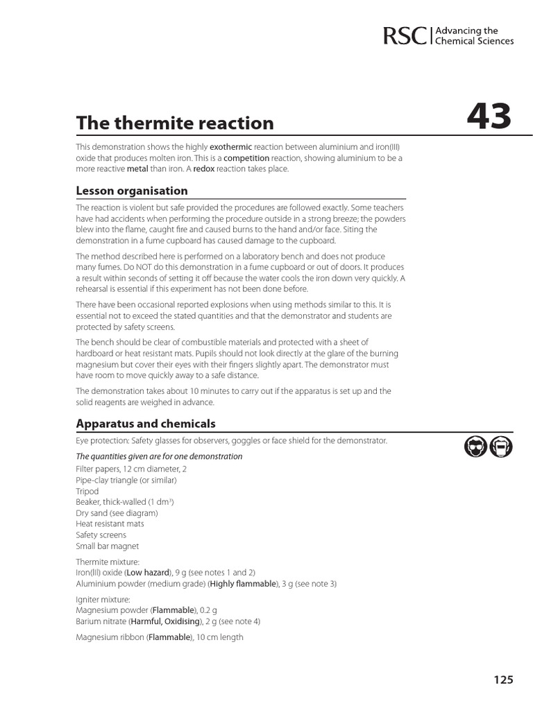 CFNS Experiment 43 - The Thermite Reaction | PDF | Chemical Reactions ...