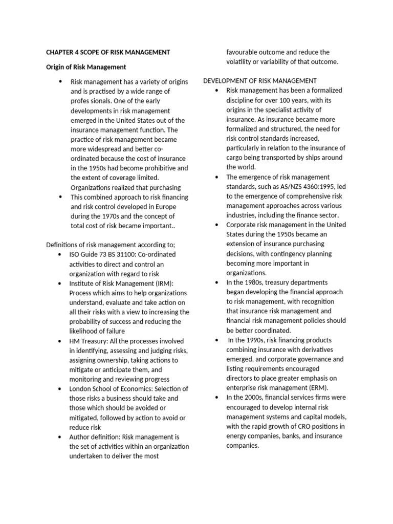 Chapter 4 Scope of Risk Management | PDF | Risk Management | Risk