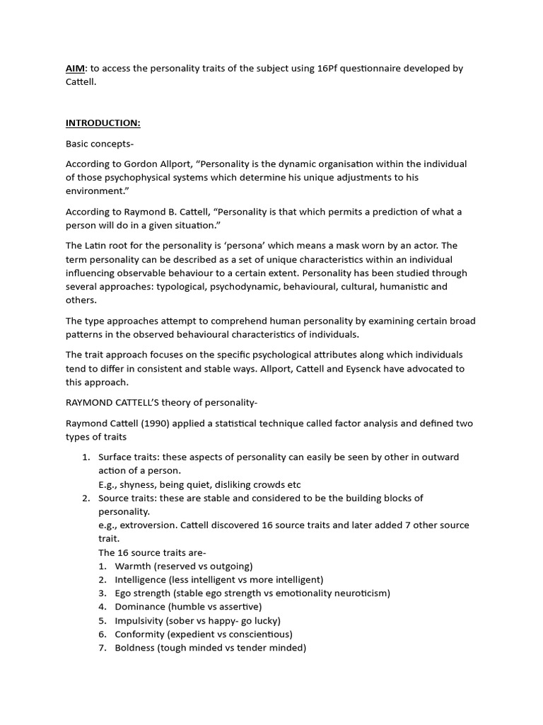 16PF Practical | PDF | Human Development | Social Psychology