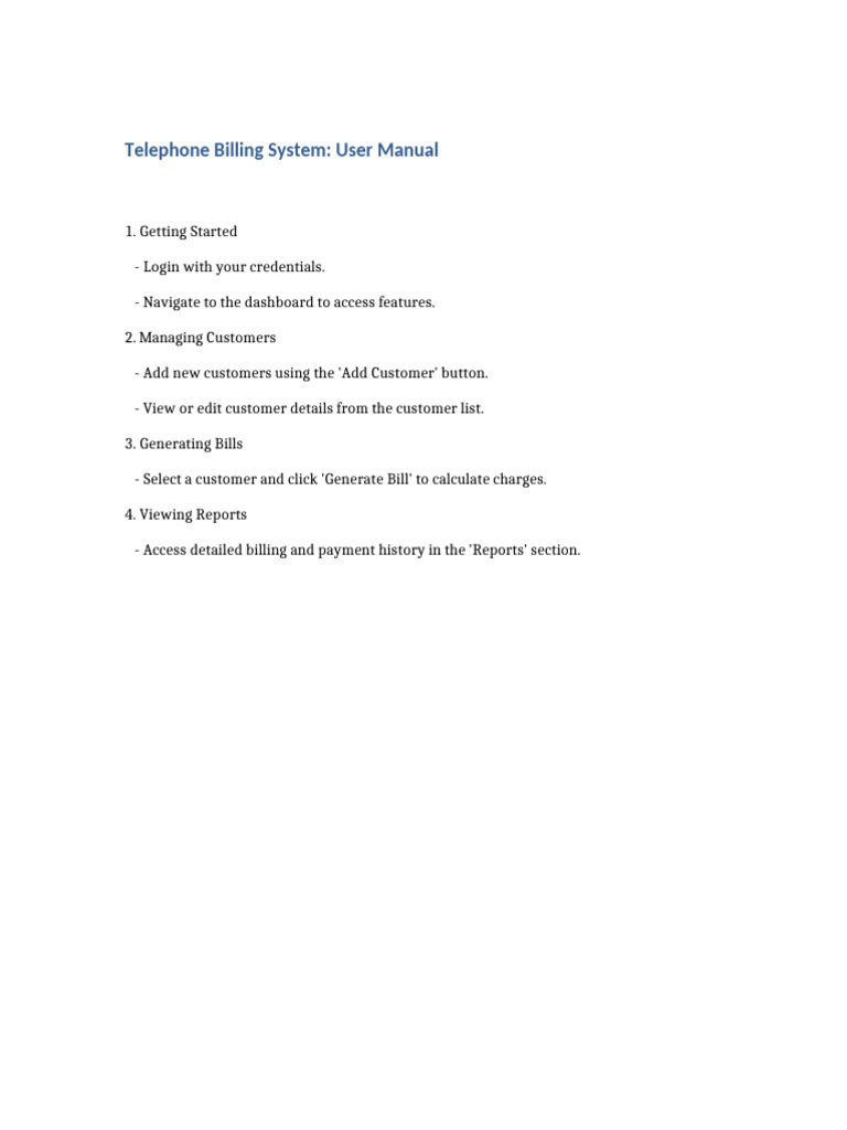 Telephone Billing System User Manual | PDF