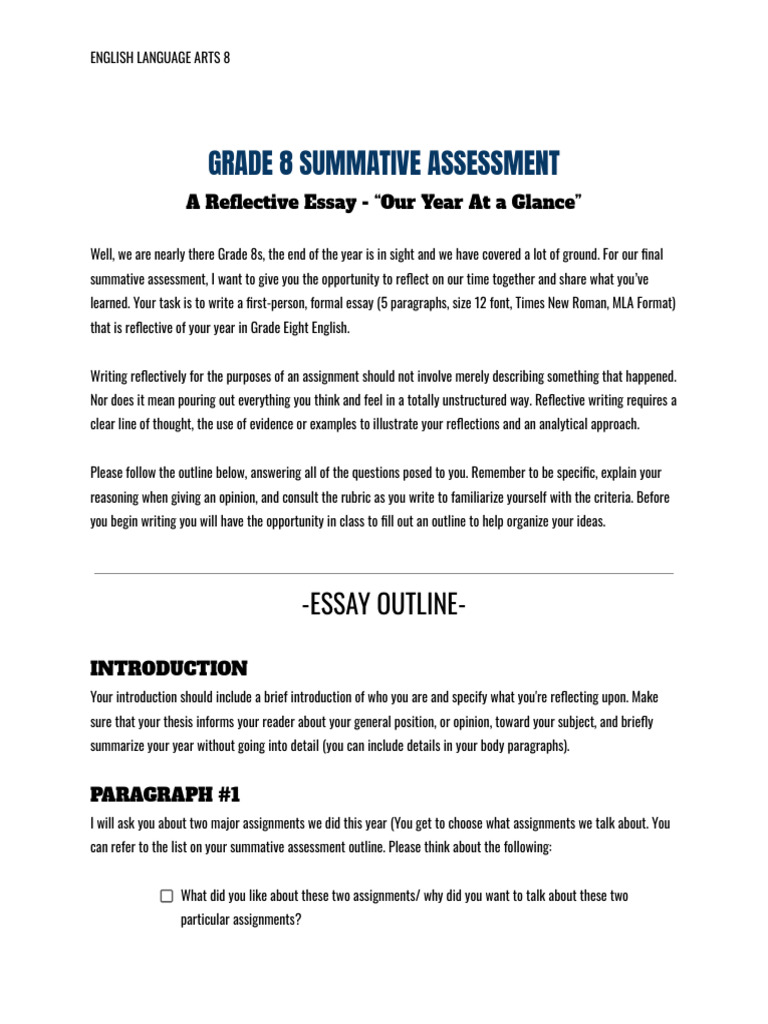 Summative Assessment Outline | PDF | Essays | Poetry