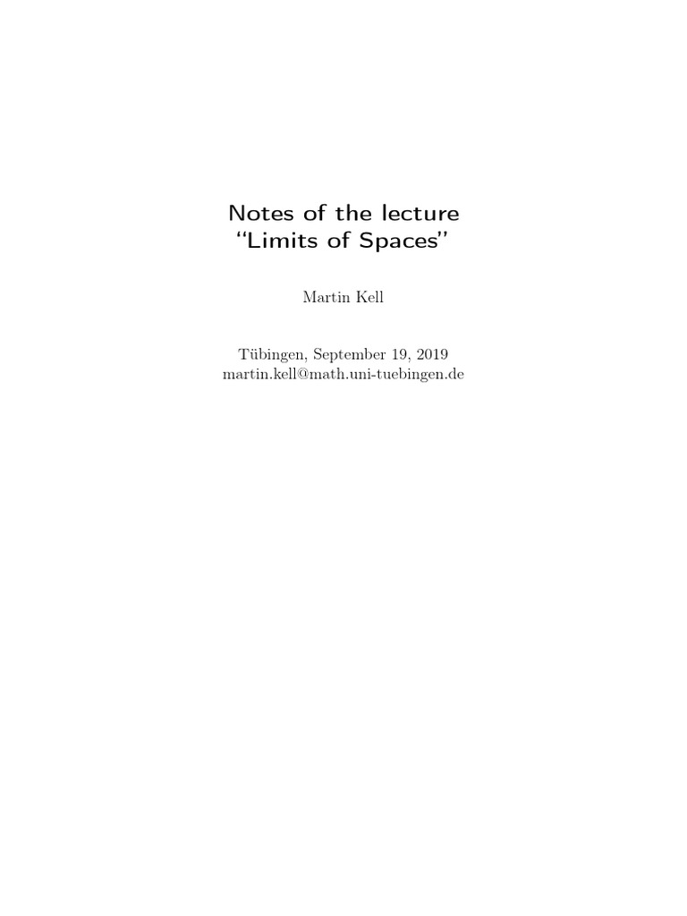 Limits of Spaces Lecture Notes | PDF | Compact Space | Space (Mathematics)