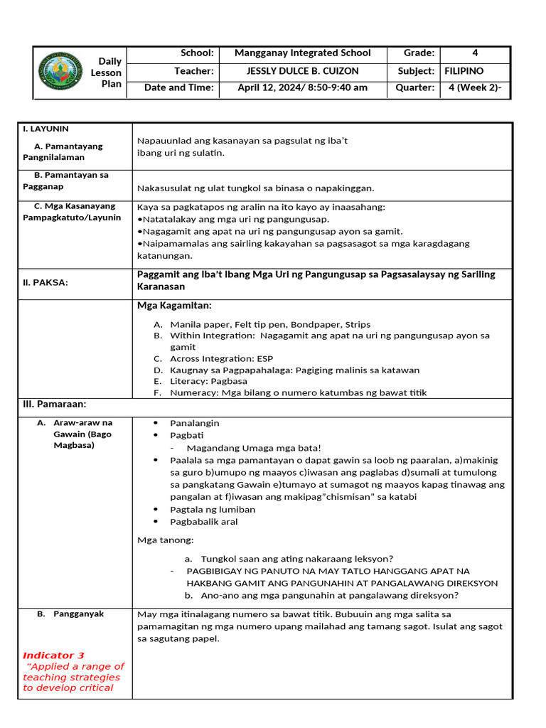 FIL4 W2 Q4.Developmental | PDF