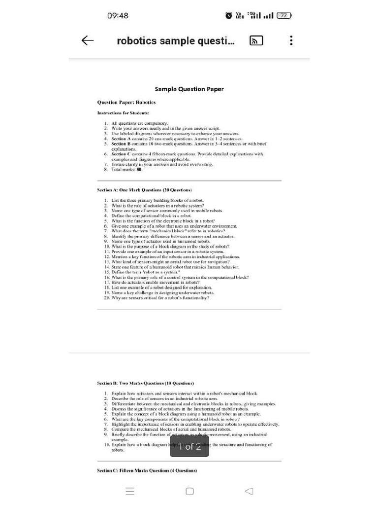 Robotics Sample Paper | PDF