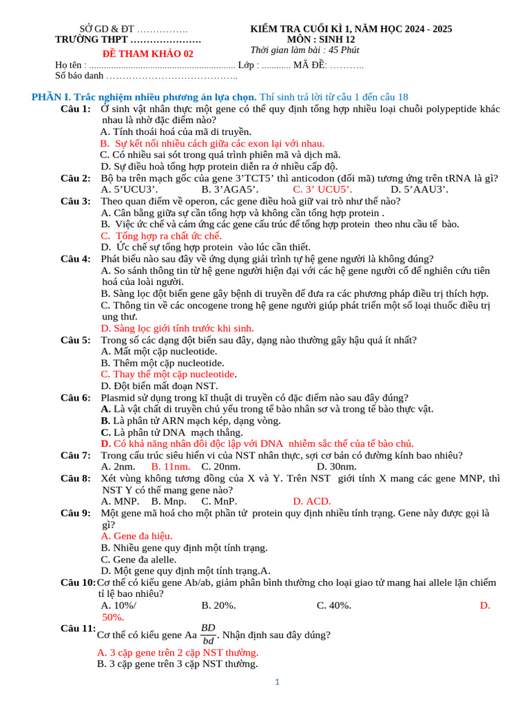 12 - - ĐỀ MINH HỌA 1 - - KT CK1 - - SH12 - - ĐỀ 02 | PDF