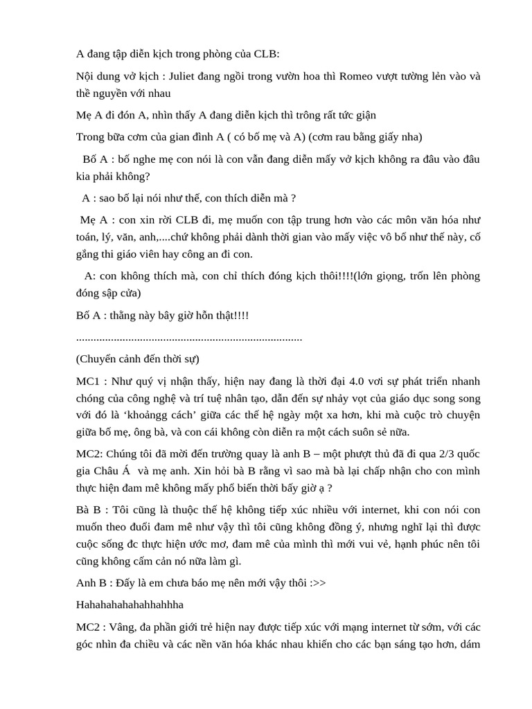 A đang tập diễn kịch trong phòng của CLB | PDF