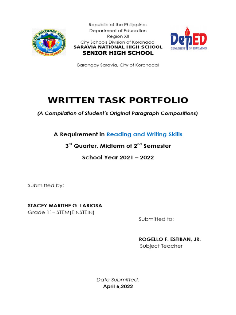Written Task PORTFOLIO - Cover Page & Table of Contents | PDF