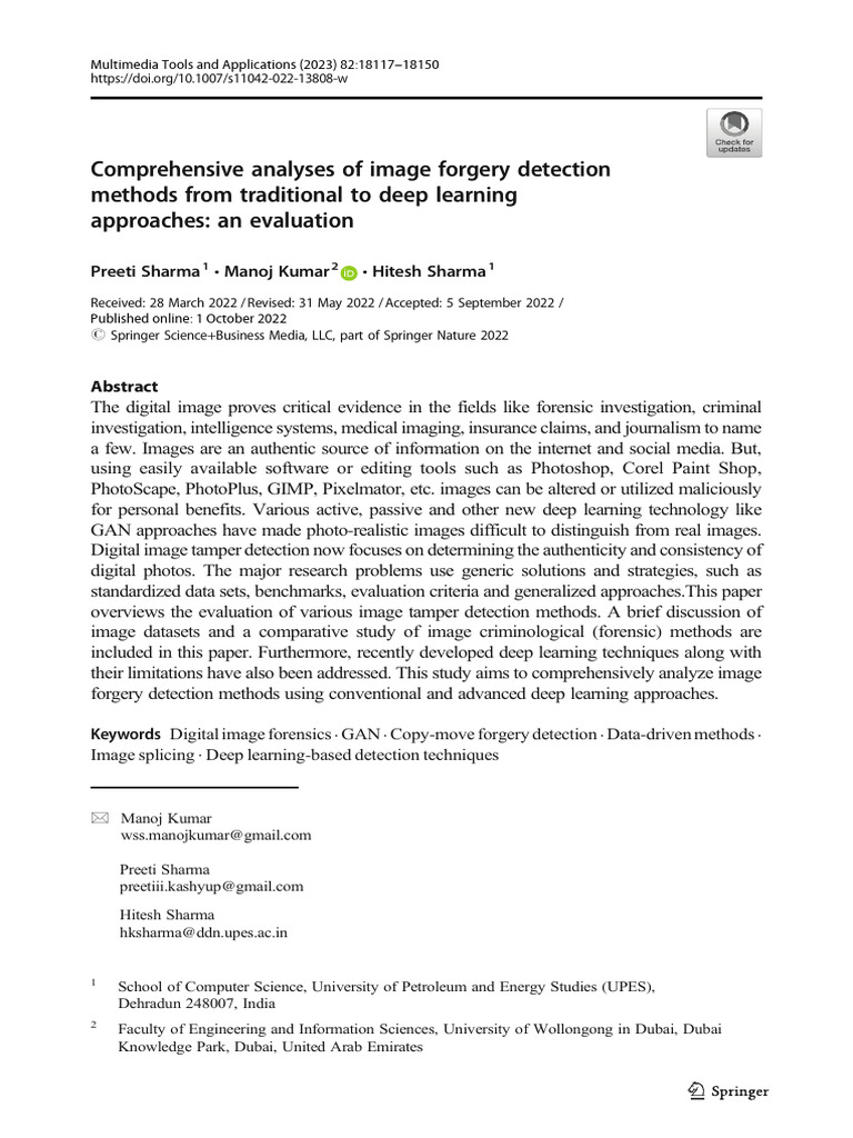 Comprehensive Analyses of Image Forgery Detection Methods From ...