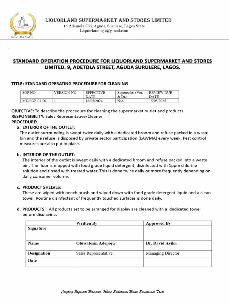 SOP For Cleaning, Surulere-Compressed | PDF