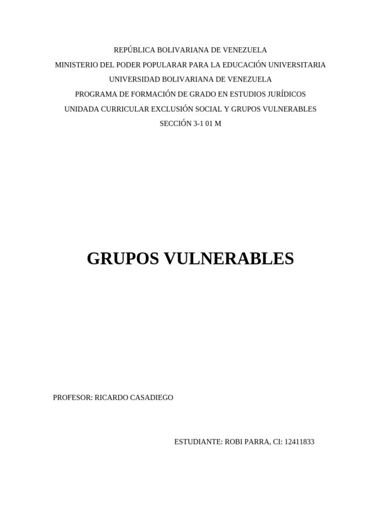 Grupos Vulnerables en Venezuela: Contexto y Derechos | PDF | Pobreza ...