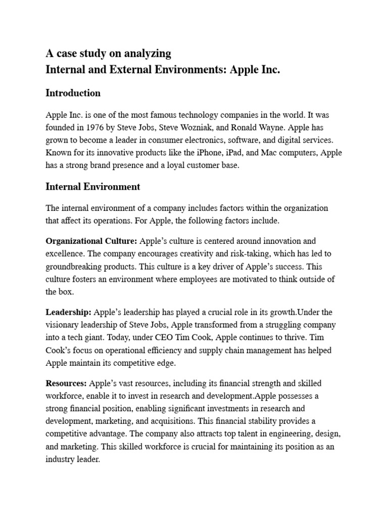 Apple Inc. Internal and External Analysis | PDF | Apple Inc. | Steve Jobs
