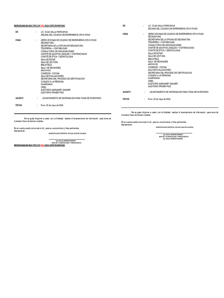 Memorandum Multiple Colegio | PDF | Presupuesto | Otorgar dinero)