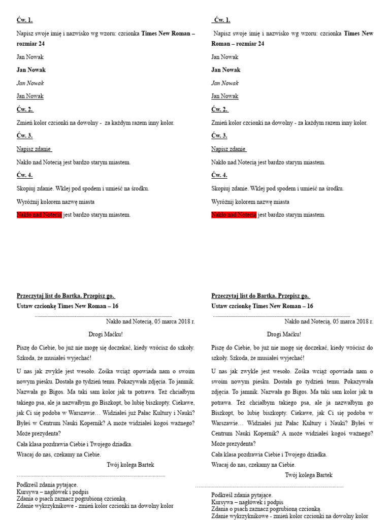 Edytor Tekstu - Czcionka, Układ, Kolor3784 | PDF