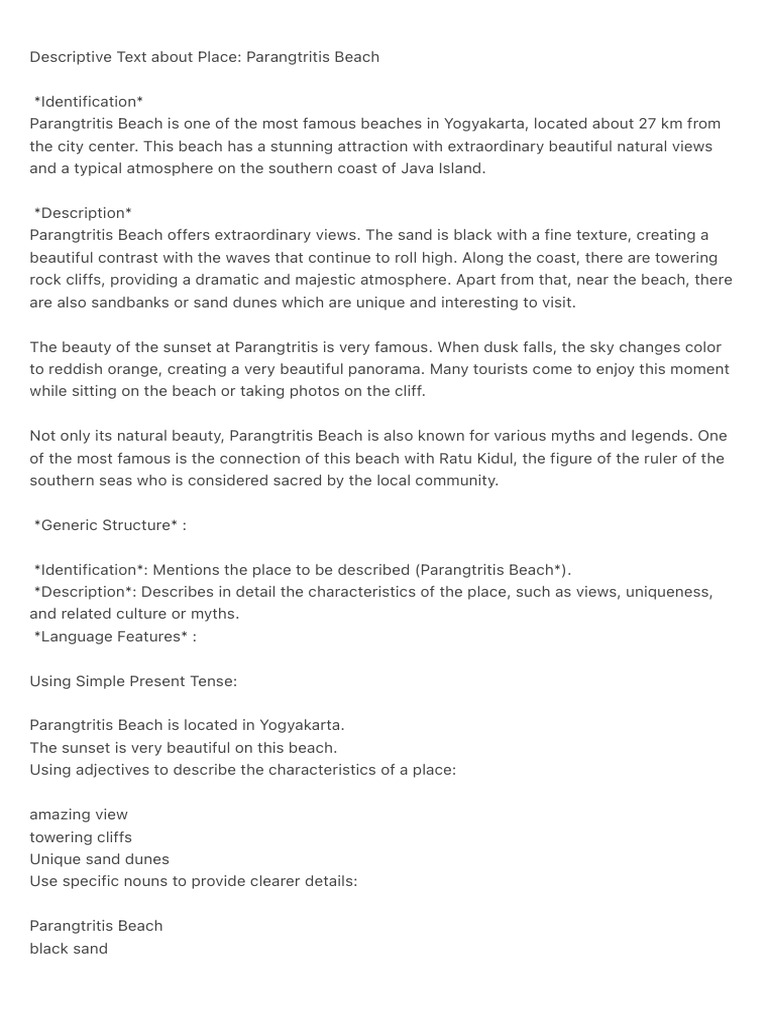 Descriptive Text About Place - Parangtritis Beach | PDF