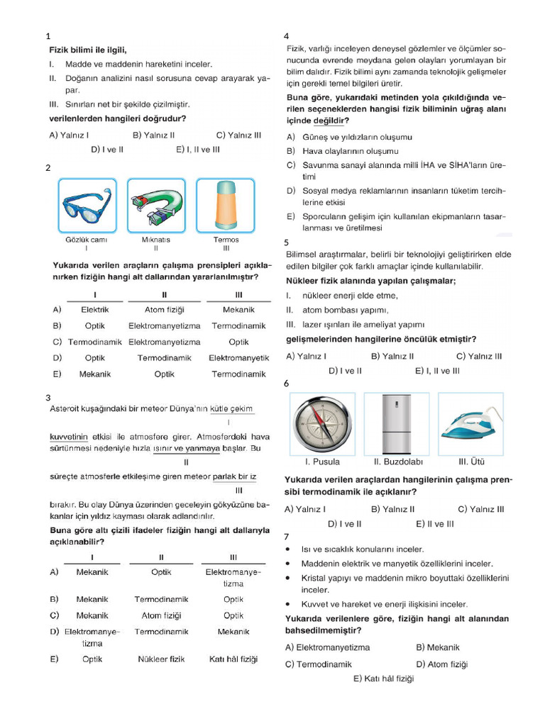 Fi̇zi̇k 9 Soru | PDF