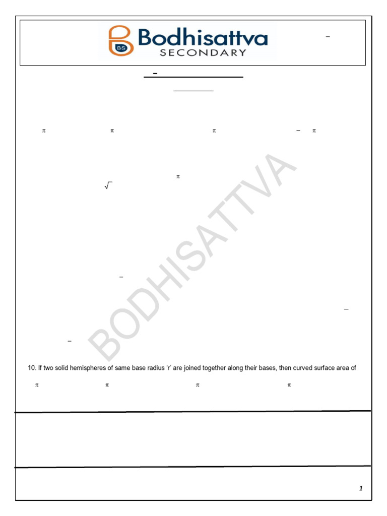 Class 10 Surface Areas & Volumes Assignment | PDF | Sphere | Area